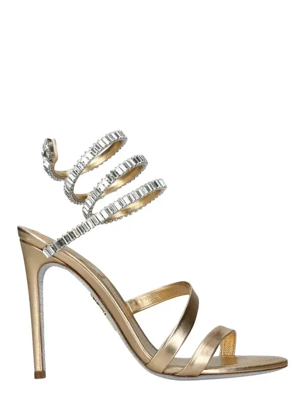 Rene Caovilla Leather Crystal Embellished Sandals 105 - Gold