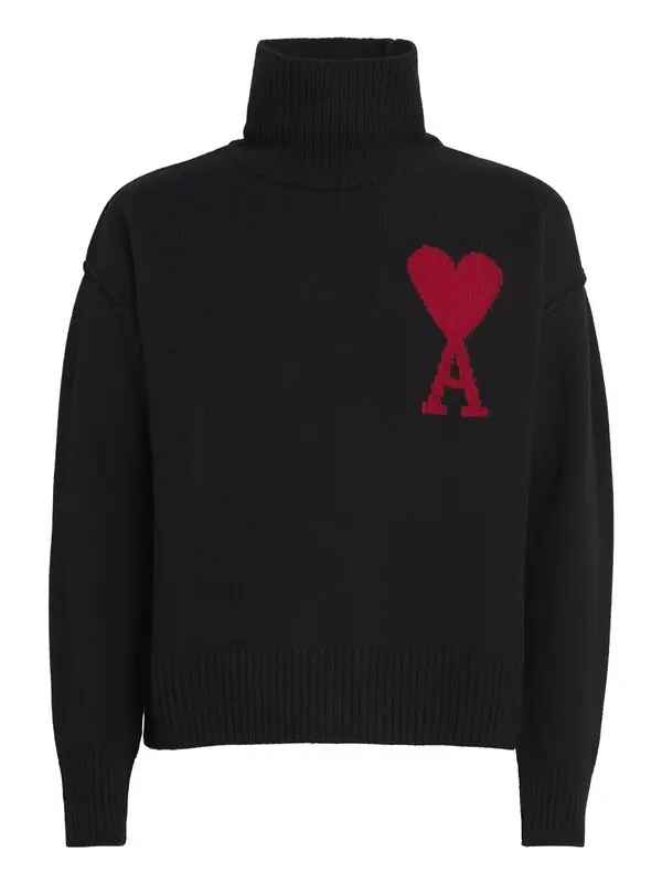 AMI Paris Virgin Wool Rollneck Sweater - Black