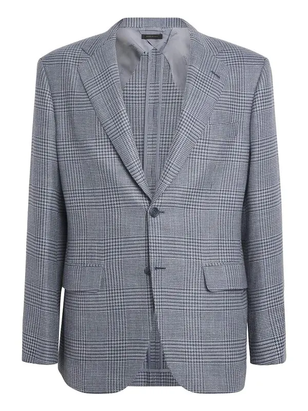 Brioni Wool-silk Houndstooth Check Blazer - Blue