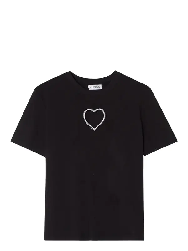 CLOEYS T-shirt With Heart Detail - Black