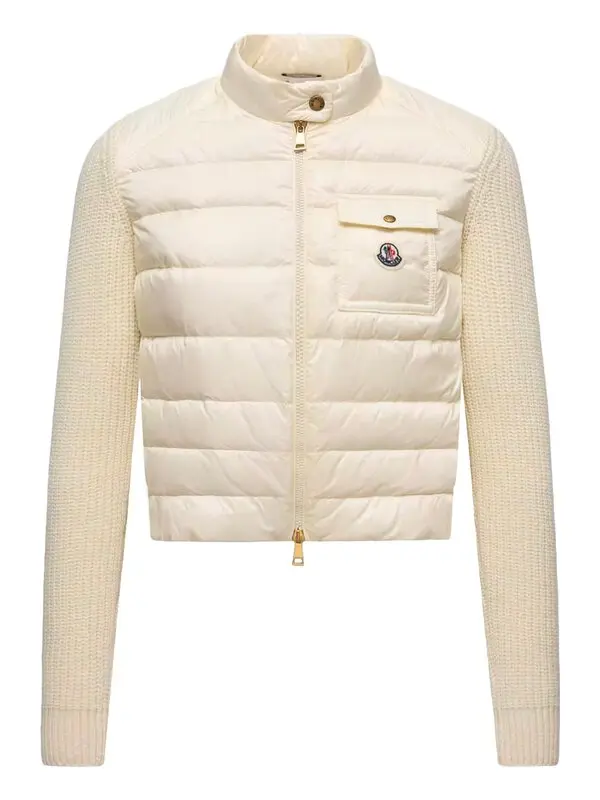Moncler Padded Wool Zip-up Cardigan - Natural