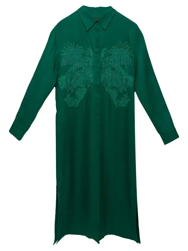 Max Mara Megaton Embroidered Shirt Dress - Emerald