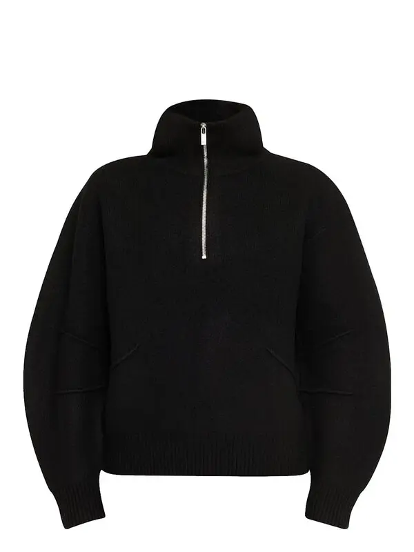 Helmut Lang Boiled Merino Wool Half-zip Funnel Neck Sweater - Blk