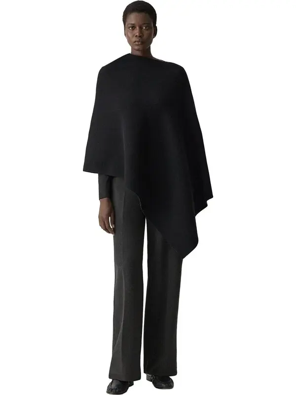 Theory Reversible Draped Poncho In Felted Wool-cashmere - Black/charcoal
