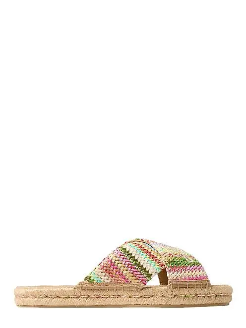 JIMMY CHOO Aciel Striped Raffia Flat Sandals - Mti/dkcappuccino/ecr
