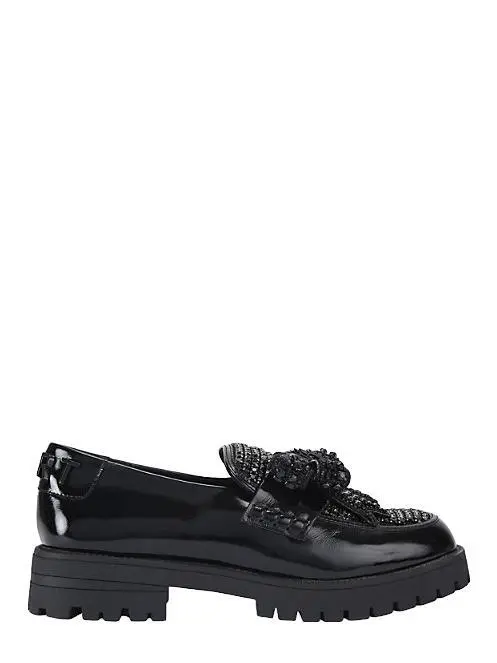 Kurt Geiger Crystal Bow Leather Loafers - Black