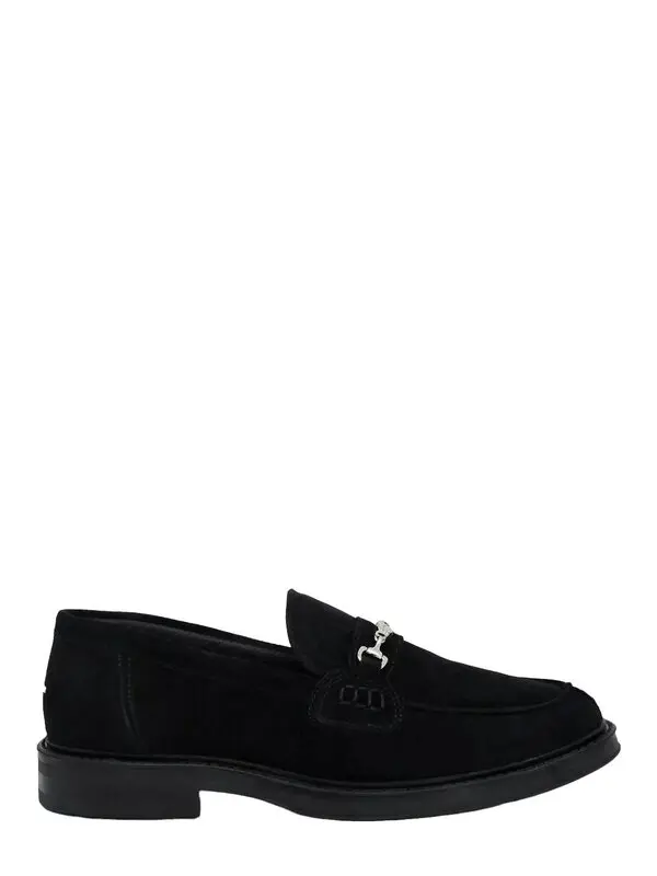 Filling Pieces Rounded Toe Suede Loafers - Black