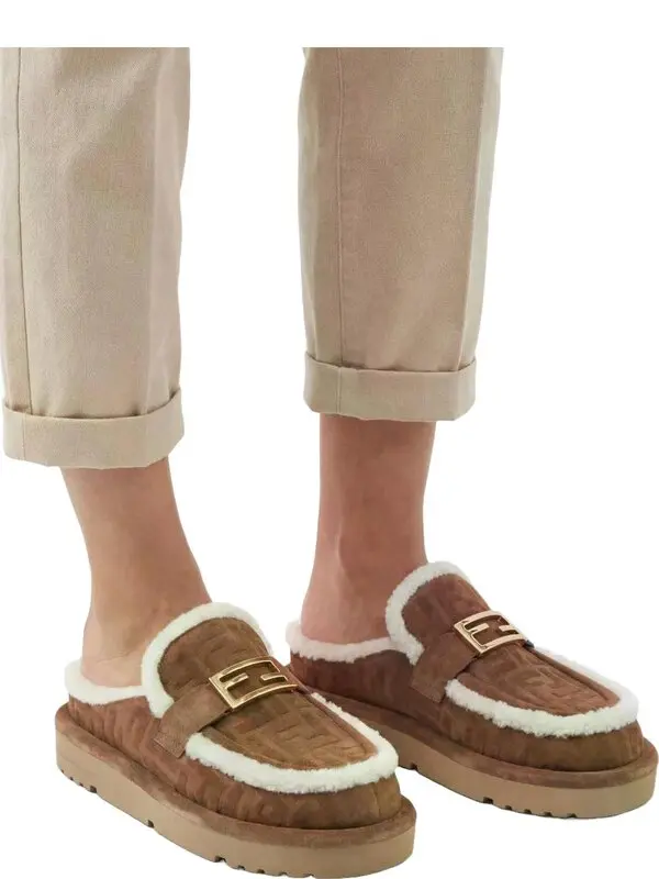 Fendi Logo Buckle Mules - Brown