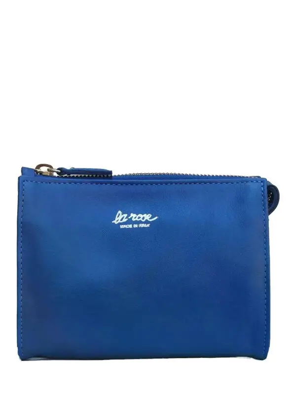 LA ROSE Logo-print Leather Makeup Bag - Blue