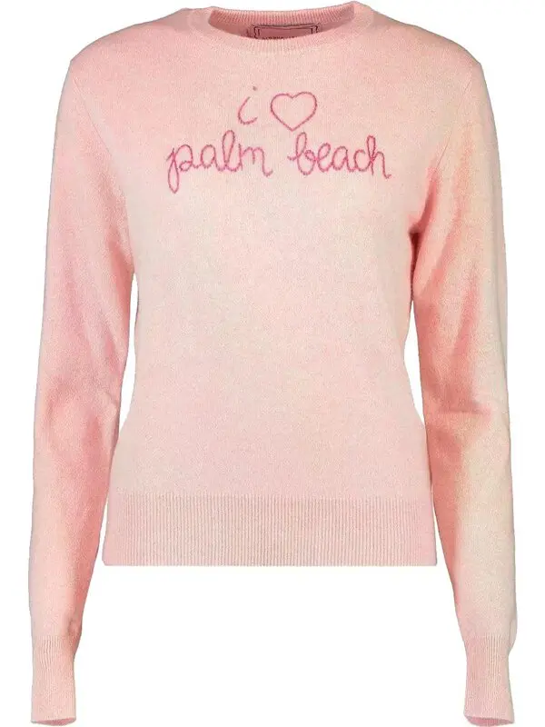 Lingua Franca I Love Palm Beach Embroidered Sweater - Pink