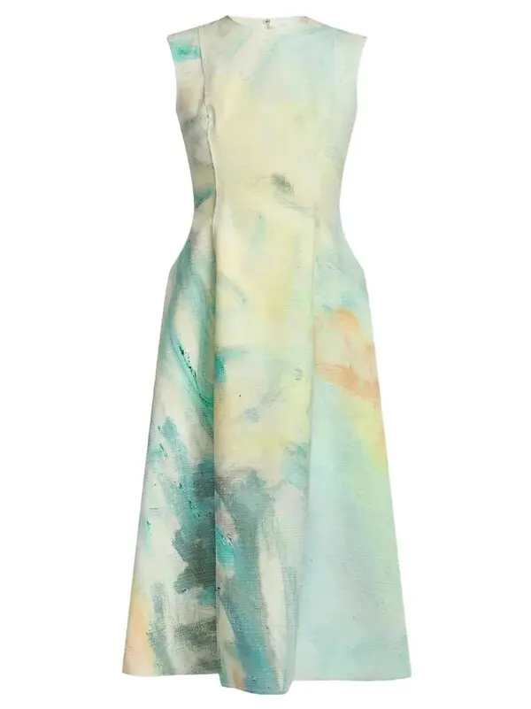 Erdem Paint-print Midi Dress - Blue