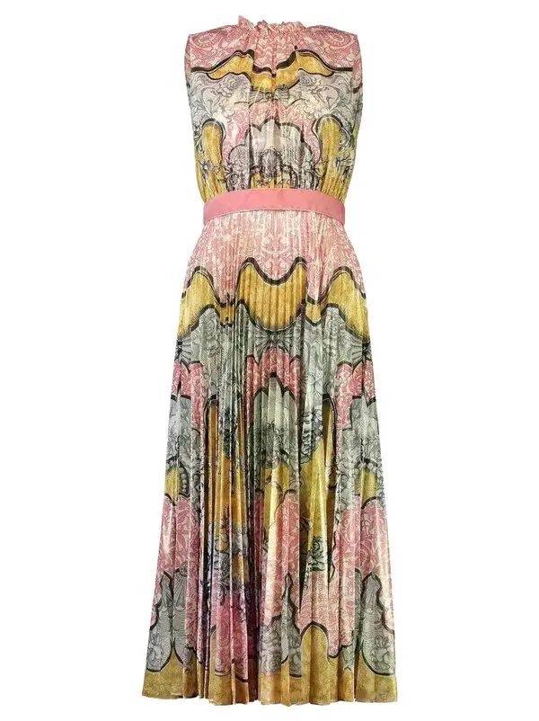 MARY KATRANTZOU Hollie Geometric Print Pleated Midi Dress - Pink