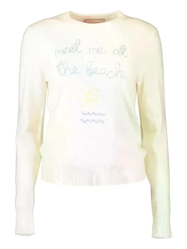 Lingua Franca Embroidered Cashmere Sweater - Neutrals