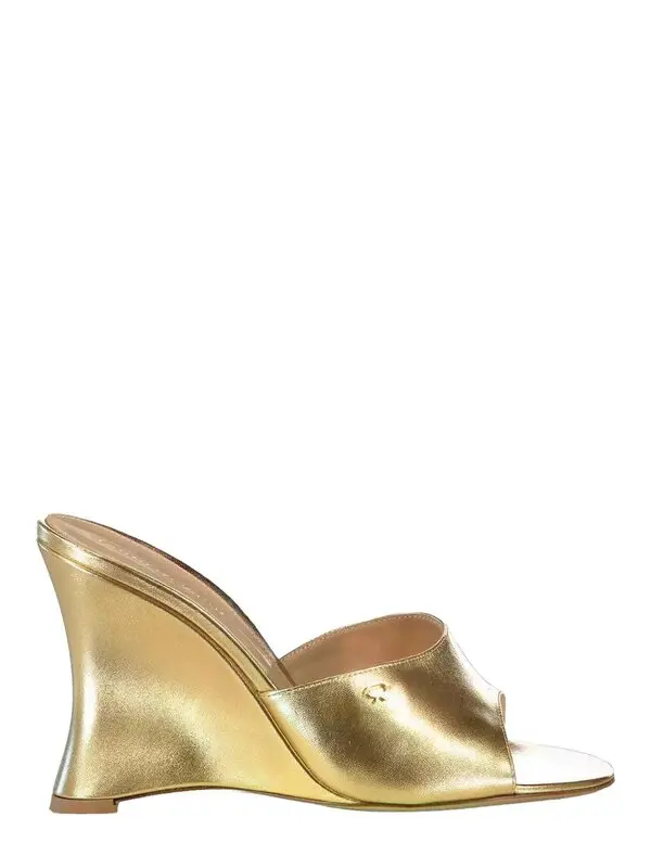 GIANVITO ROSSI 95mm Metallic Leather Wedge Sandals - Gold