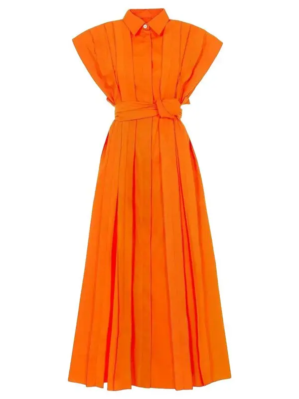 Mantū Pleated Belted Dress - Orange