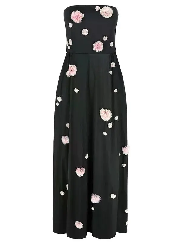 Bernadette Floral-appliqué Strapless Dress - Black
