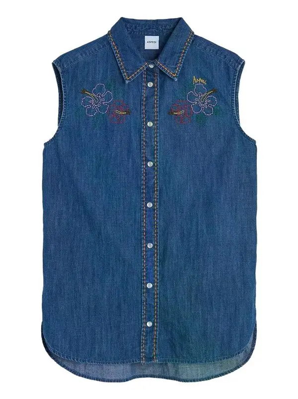 Aspesi Embroidered Sleeveless Shirt - Blue
