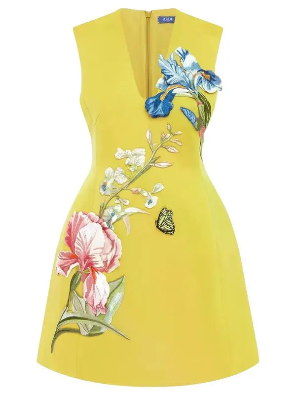 LEO LIN Floral-butterfly Mini Dress - Yellow