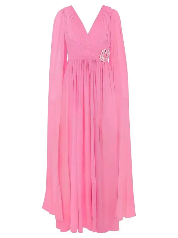 Elie Saab Pleated Cape Dress - Pink