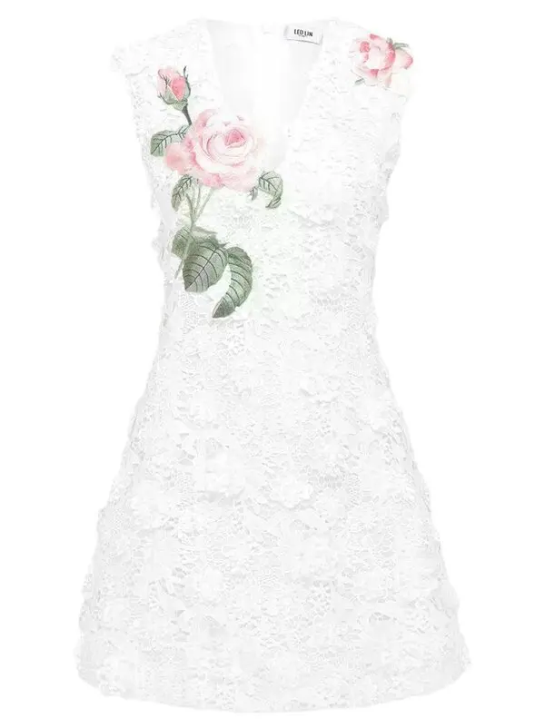 LEO LIN Briana Rose-embroidery Lace Dress - White