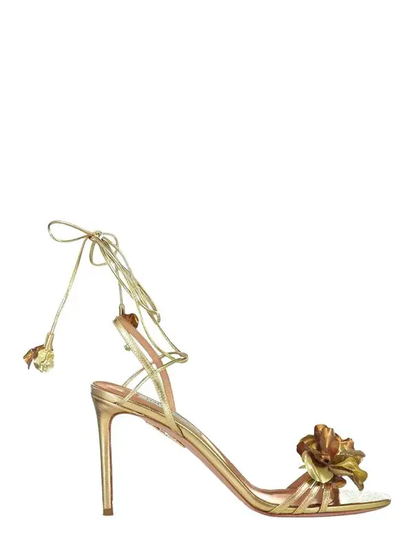 AQUAZZURA Summer Sun Flower-embellished Lace-up Sandals - Gold