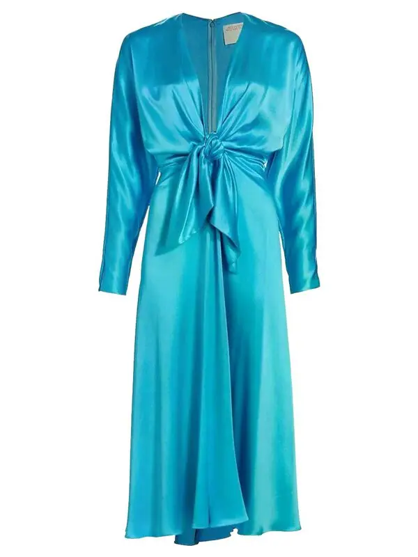 Alejandra Alonso Rojas Tie-front Long-sleeve Midi Dress - Blue