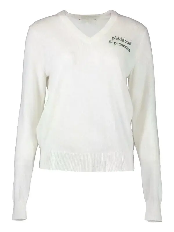 Lingua Franca Pickleball & Prosecco V-neck Sweater - Neutrals