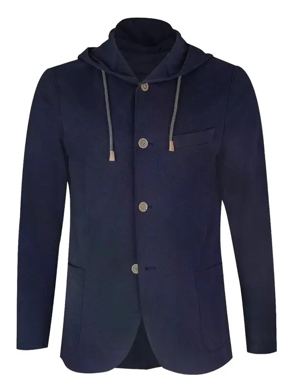 Eleventy Hooded Buttoned Jacket - Blue