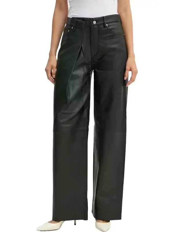 WON HUNDRED Pleated-front Leather Trousers - Black