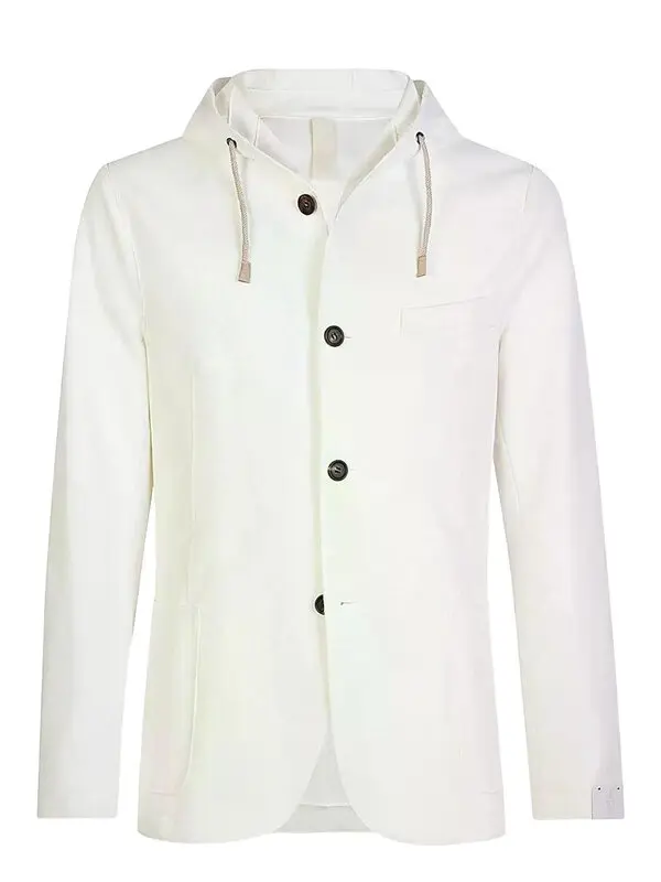 Eleventy Hooded Buttoned Blazer - White