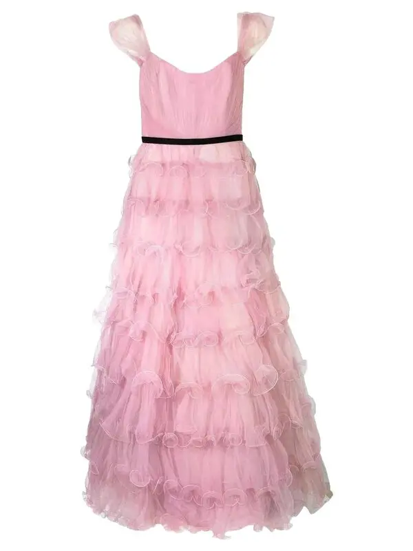 Marchesa Off-shoulder Ruffled Gown - Pink
