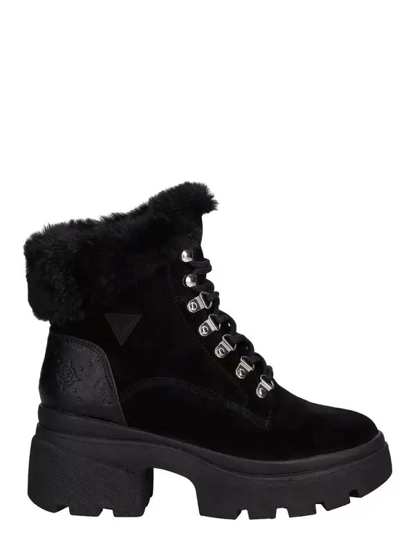 Guess Faux Fur-trim Ankle Boots - Black
