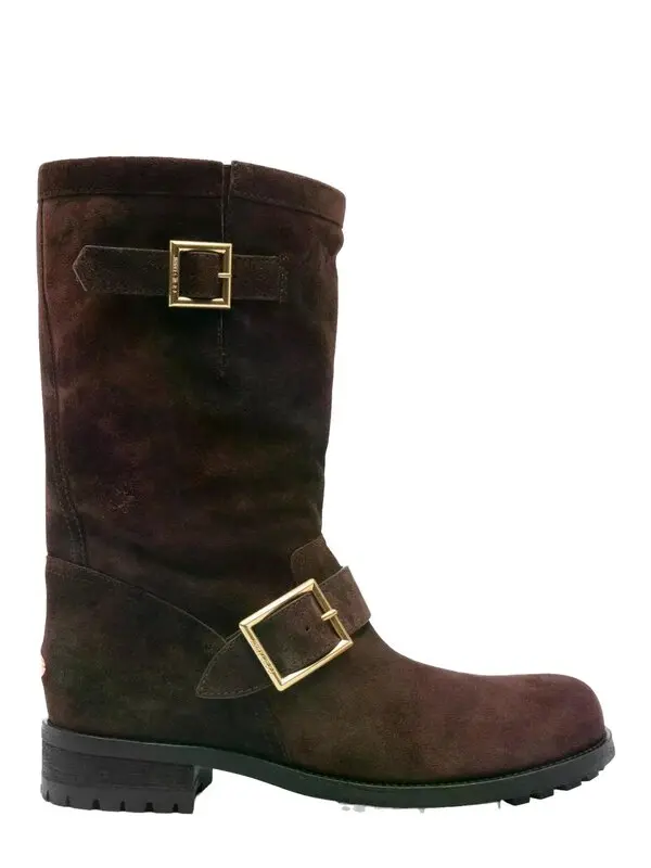 JIMMY CHOO Buckle Biker Suede Boots - Brown