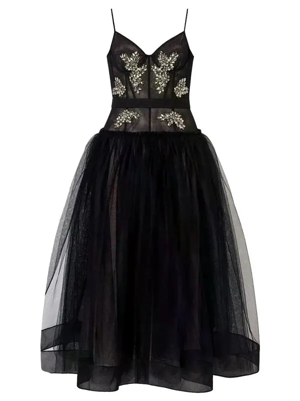 Erdem Embellished Tulle Dress - Black