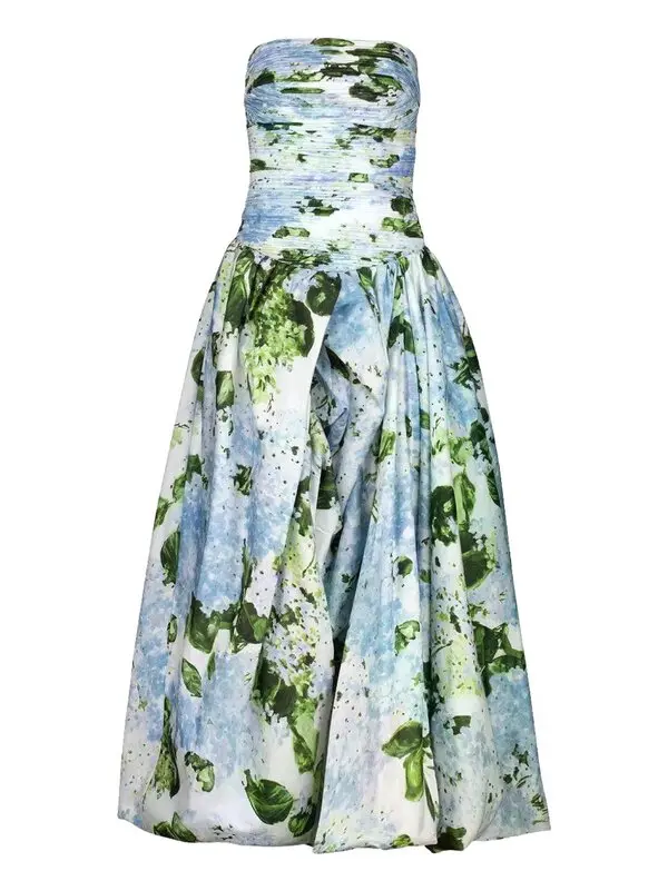 Aje Behold Floral-print Strapless Dress - Blue