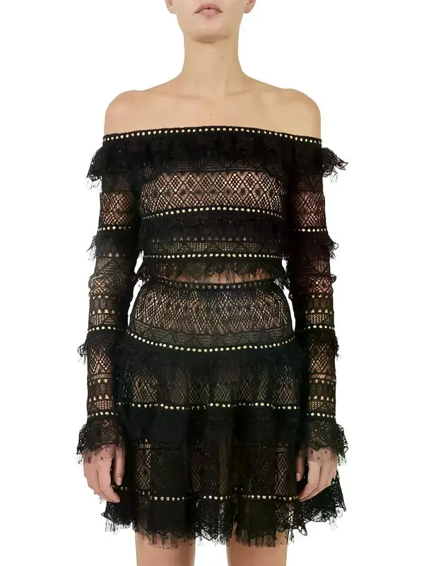Elie Saab Off-shoulder Lace Top - Black