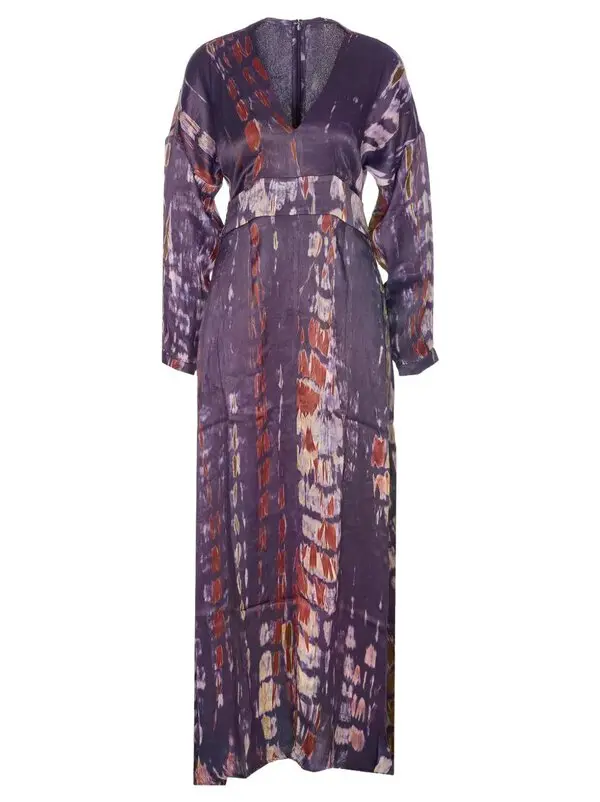 YAVI Shellu Printed V-neck Dress - Purple