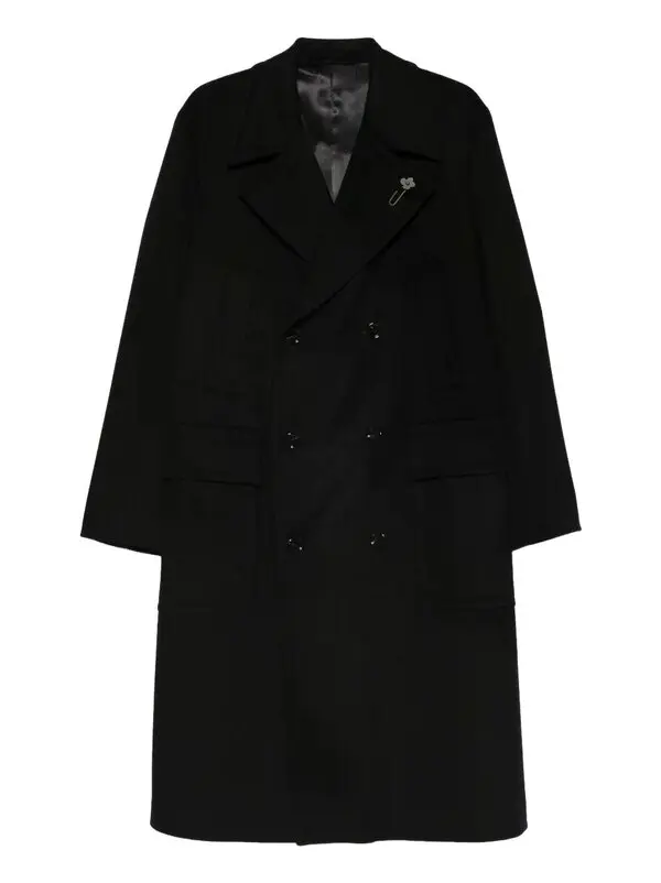 LARDINI Double-breasted Coat With Pocket Detail - Black