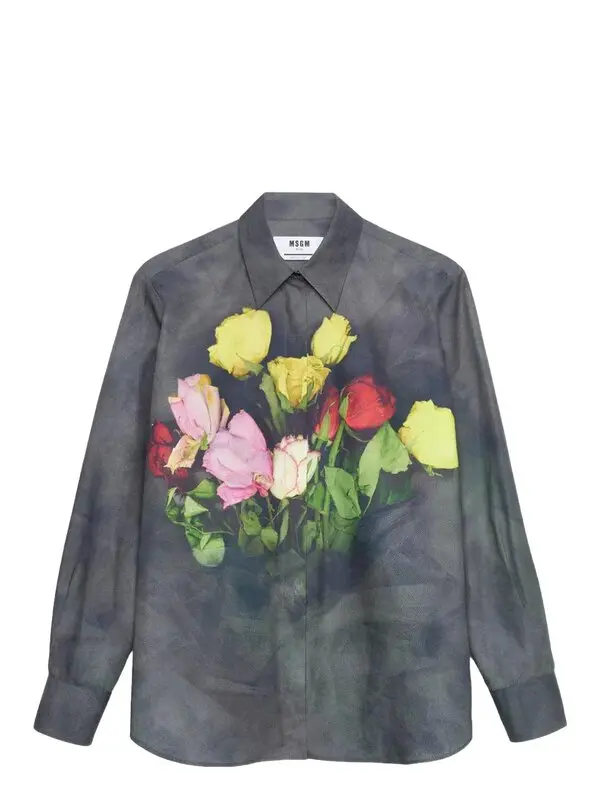 MSGM Floral Print Shirt - Grey
