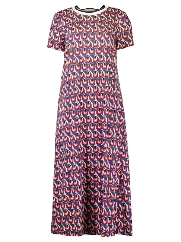 La DoubleJ Flame-print Short-sleeve Midi Dress - Blue