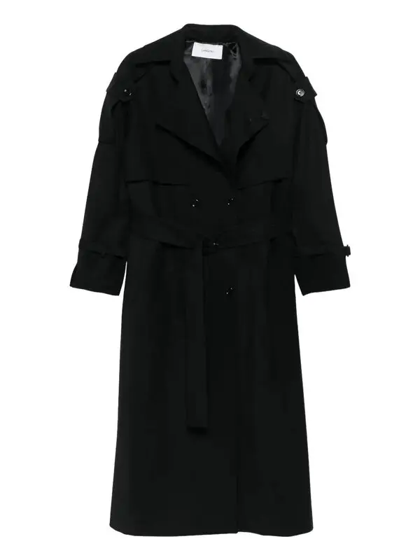LARDINI Double-breasted Belted Trench Coat - Black