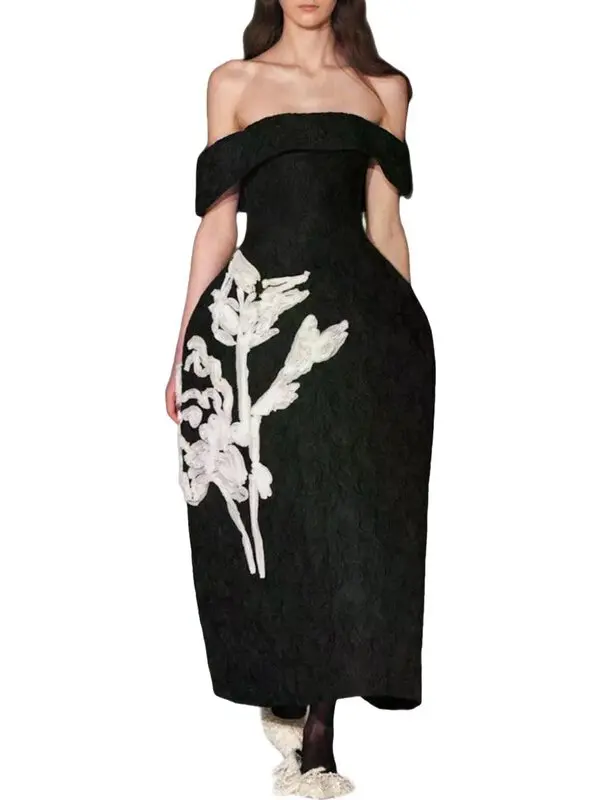 Erdem Off-shoulder Floral-embellished Dress - Black