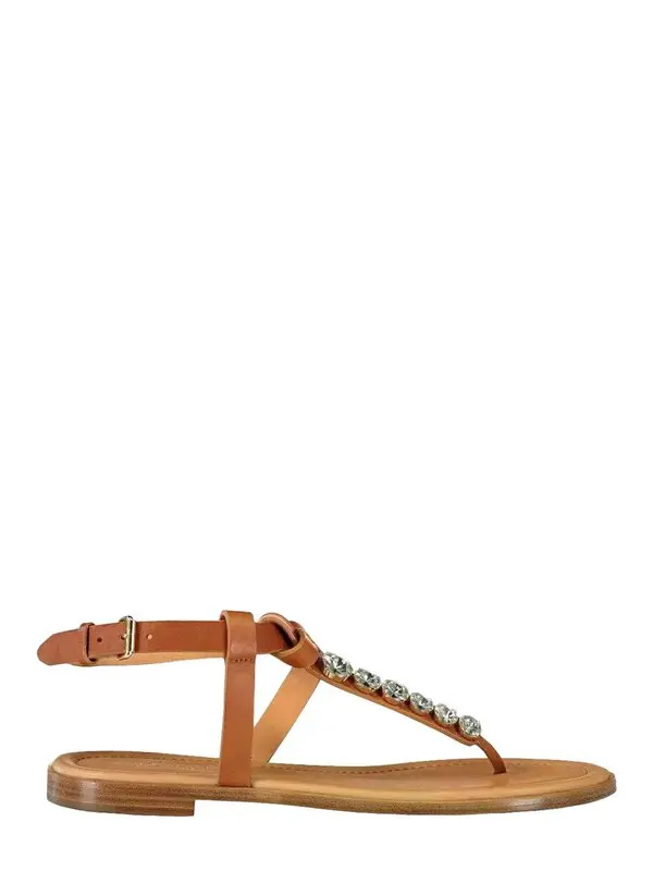 Giambattista Valli Crystal Embellished Leather Flat Sandals - Brown