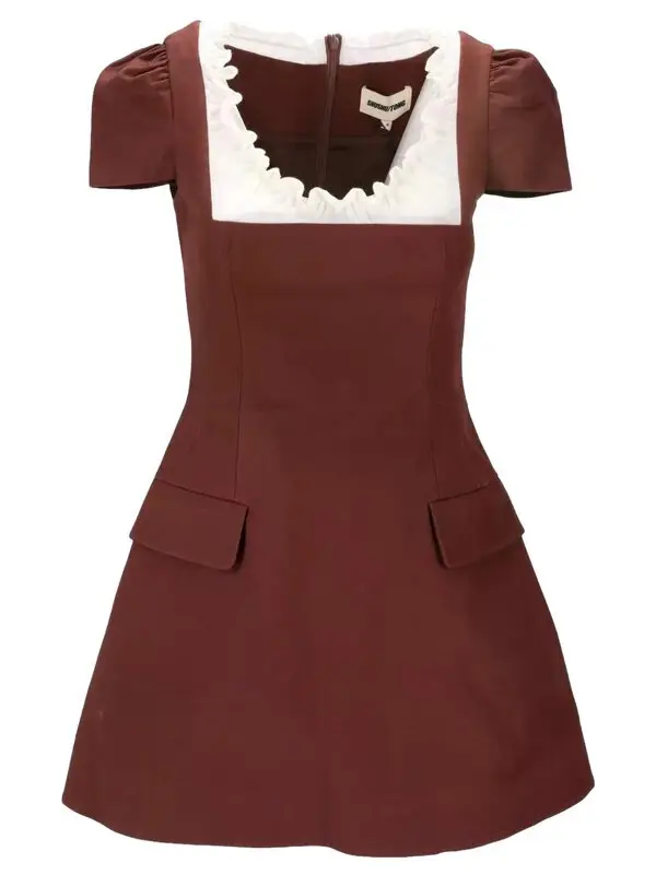 SHUSHU/TONG Scalloped Short Sleeve Dress - Brown