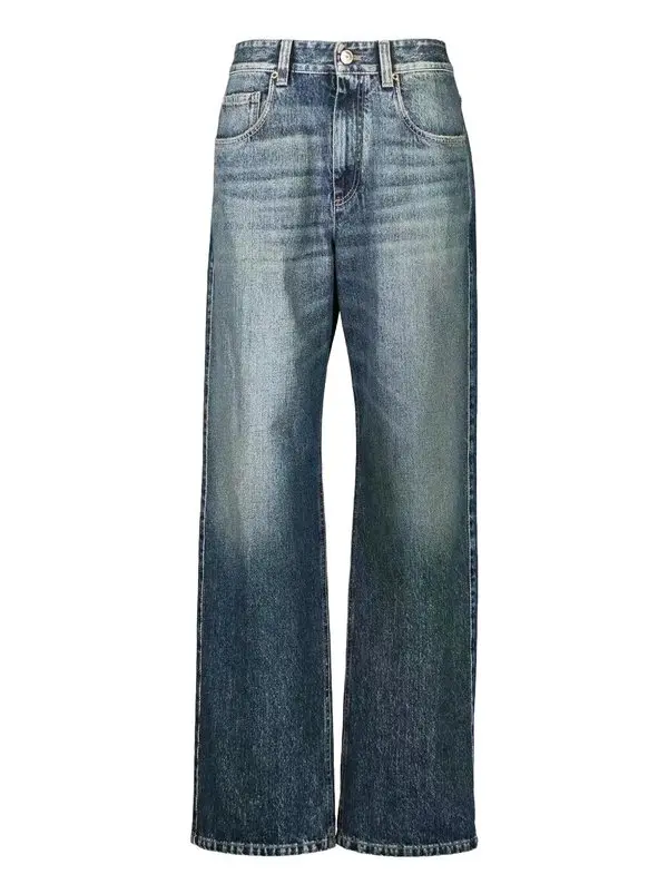Brunello Cucinelli High-waist Wide-leg Cotton Jeans - Blue
