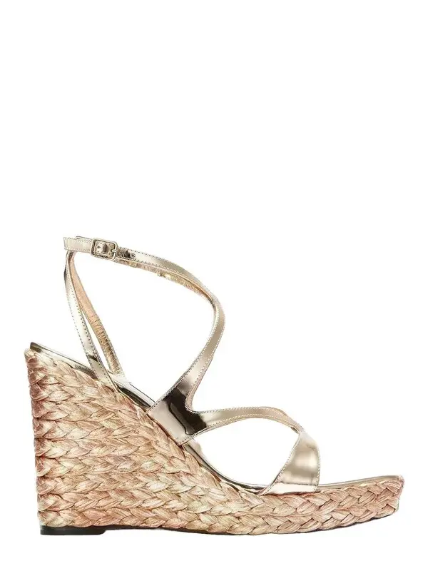 JIMMY CHOO 85mm Ayla Metallic Cross-strap Wedge Sandals - Gold