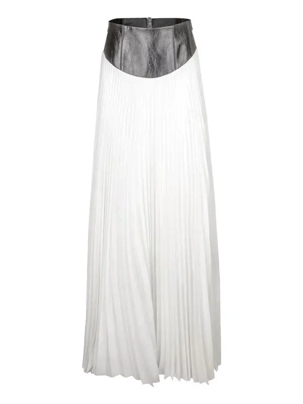 Brandon Maxwell Laurel Leather-waist Pleated Skirt - White