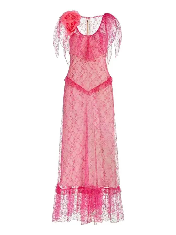 RODARTE Floral Lace Ruffled Dress - Pink