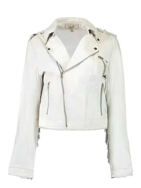 JAKETT Tina Fringe Leather Jacket - White
