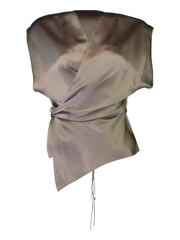 THE SEI Wrap-design Satin Blouse - Grey